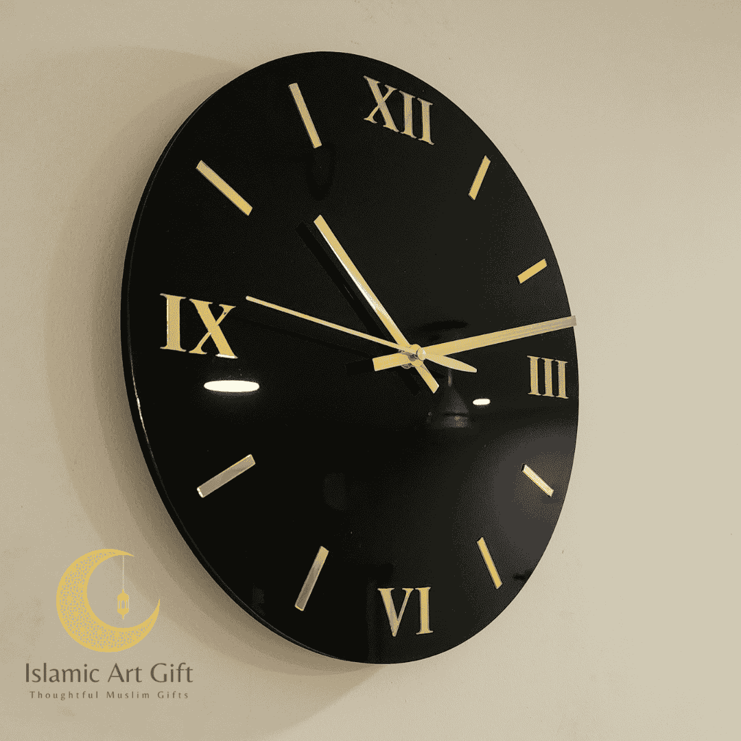 Black & Gold Wall Clock – 30cm Silent Sweep with Roman Numerals – Make ...