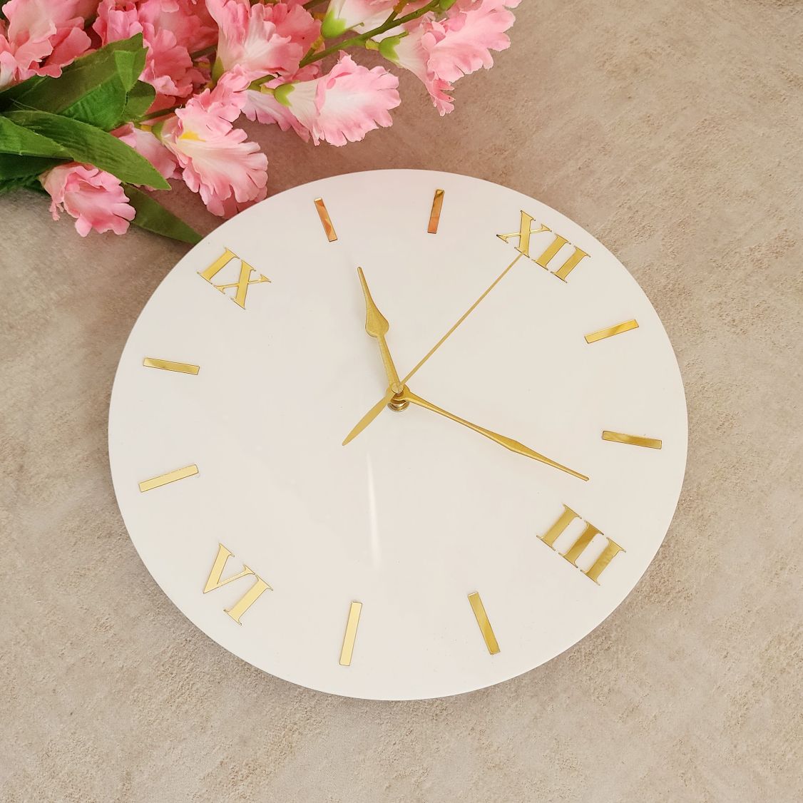 White & Gold Wall Clock – 30cm Silent Sweep with Roman Numerals – Make ...